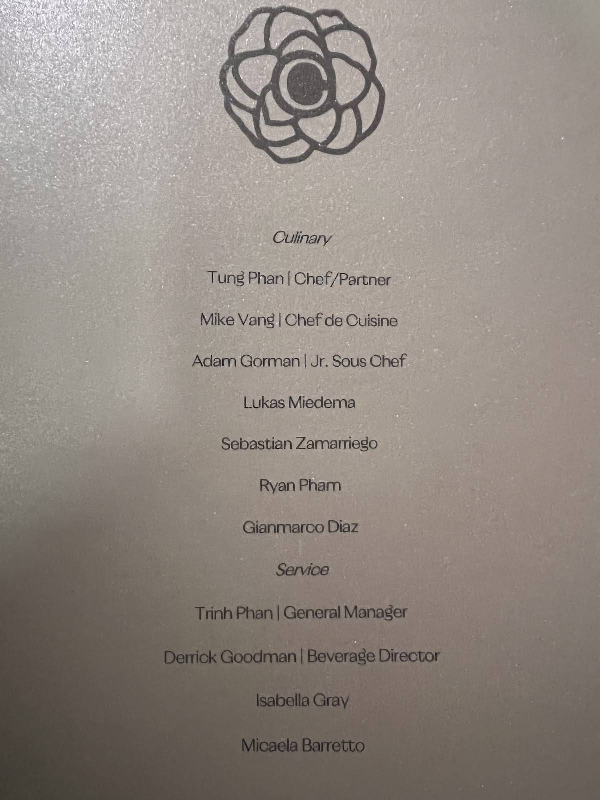 Menu at Camille restaurant, Orlando, New Broad St