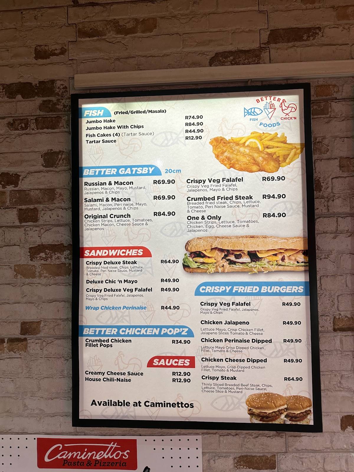 Menu at Caminettos restaurant, Durban, 201 Sparks Rd