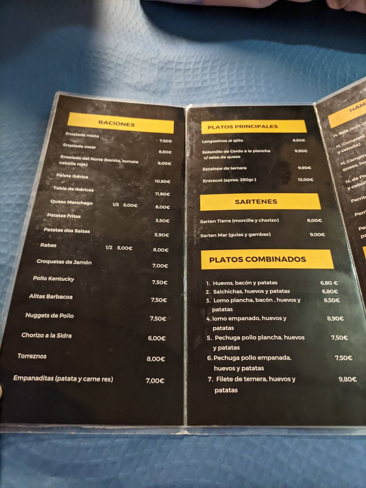 Carta de Camping Arenas BAR-RESTAURANTE, Bareyo