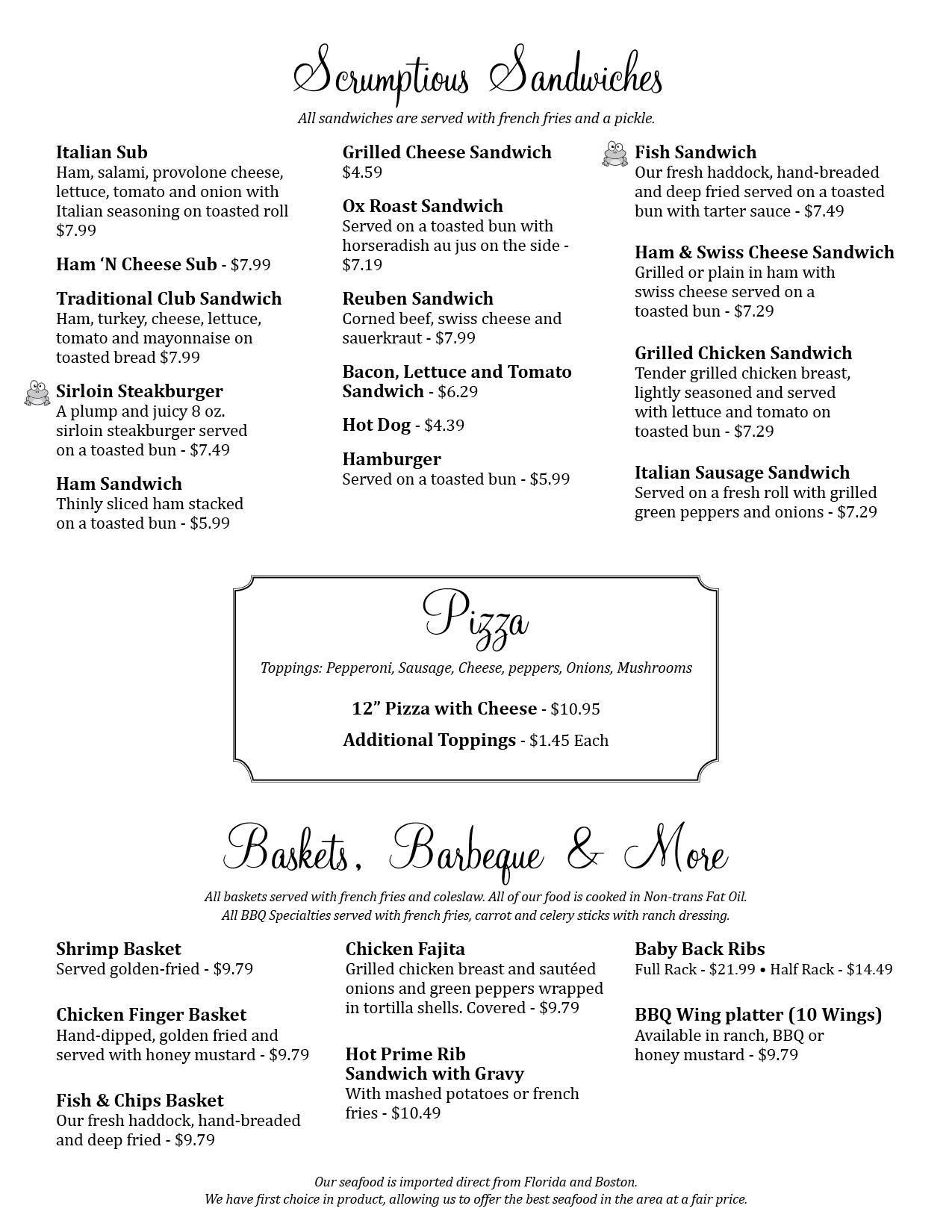 Menu at Frog Pond Restaurant, Canadohta Lake, Circuit Dr