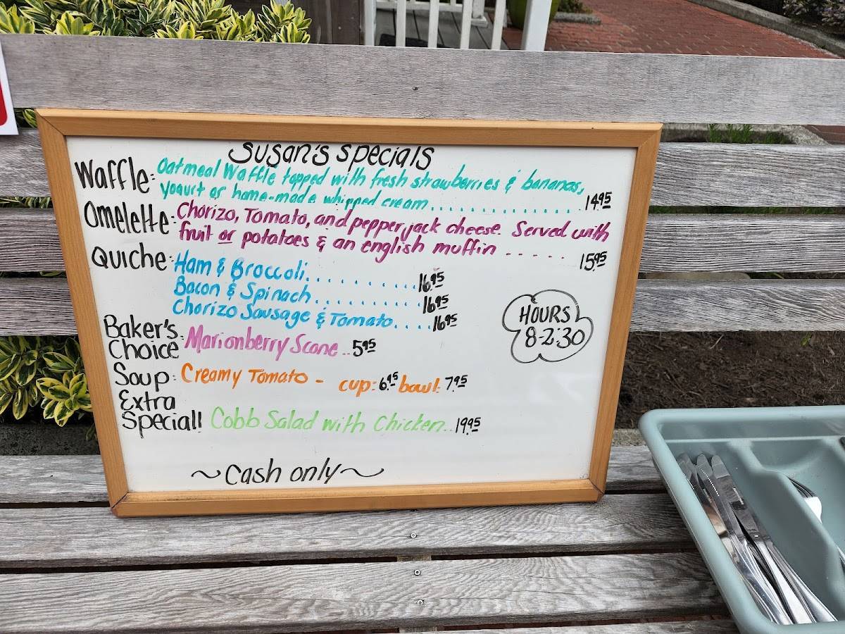 Menu at Lazy Susan Cafe, Cannon Beach