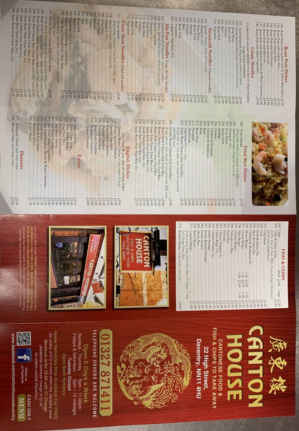 Menu at Canton House fast food, Daventry