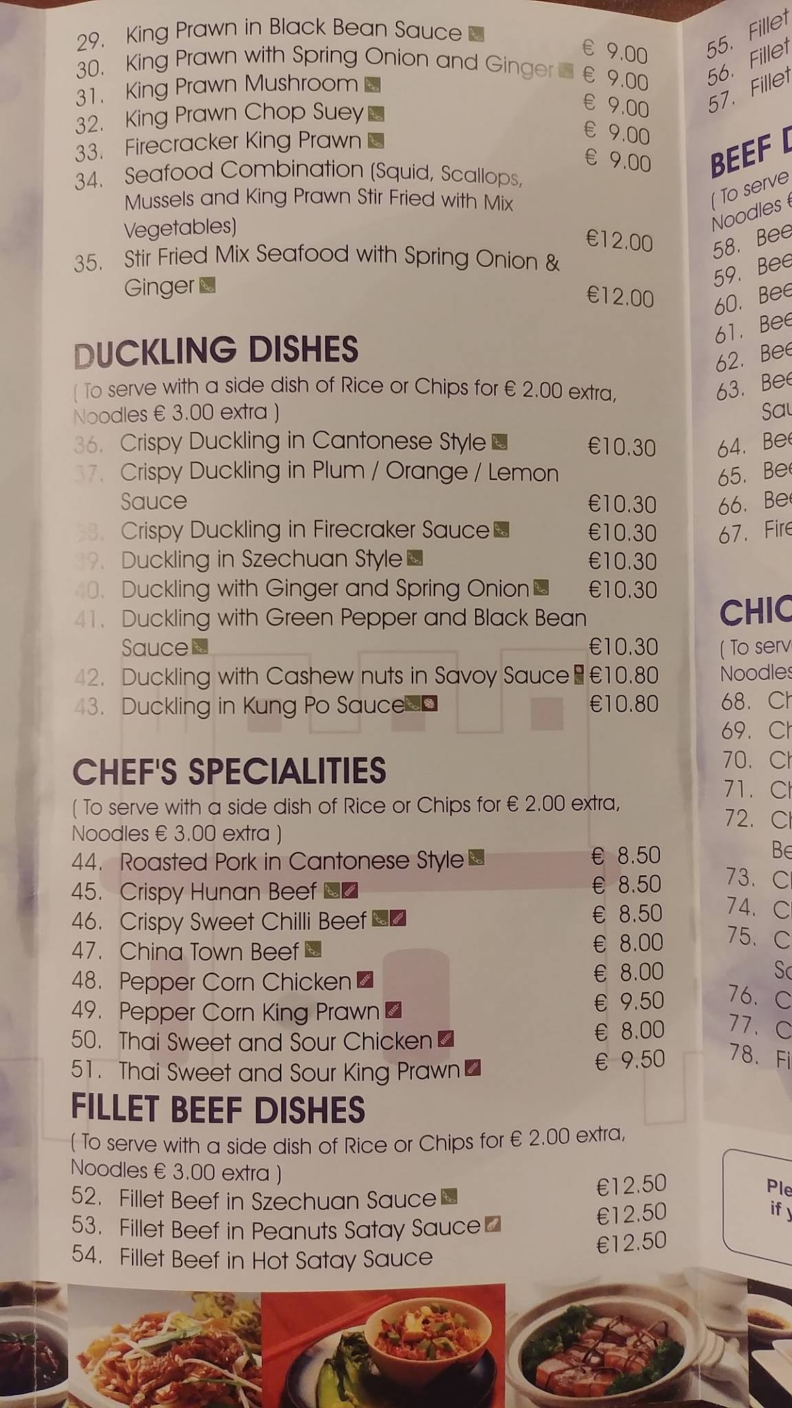 Menu at Canton House restaurant, Killaloe, Royal Parade