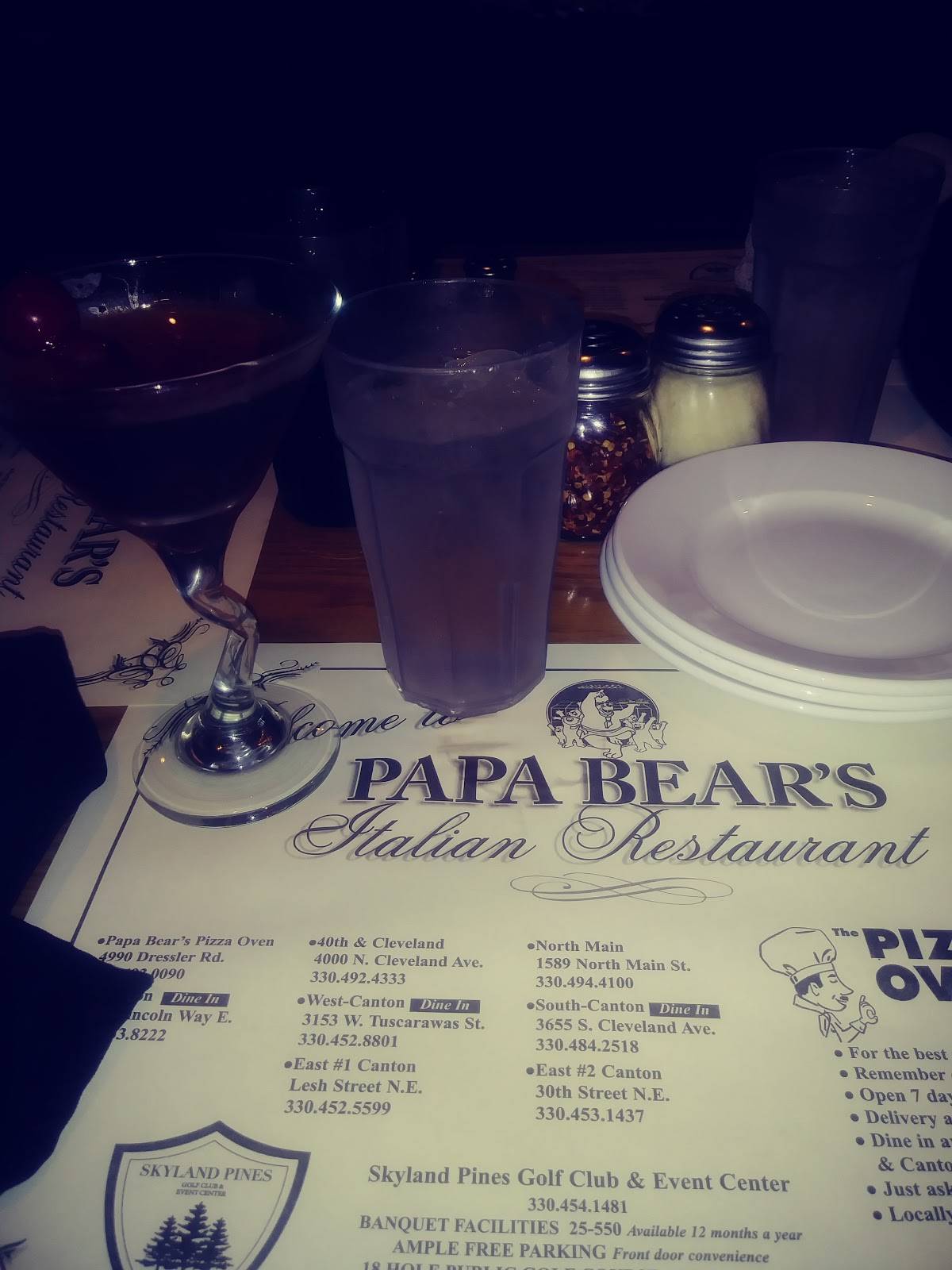 Menu at Papa Bear's Italian Restaurant, Canton