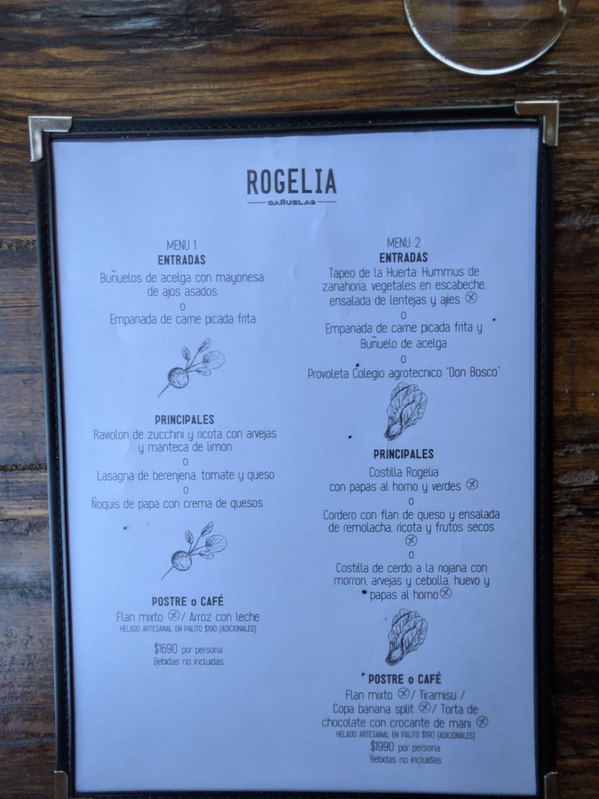 Carta del restaurante Rogelia, Cañuelas