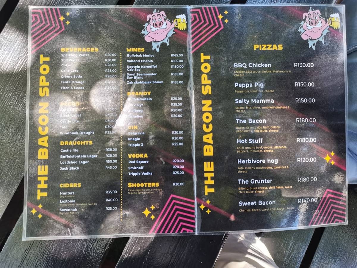 Menu at , Cape Town