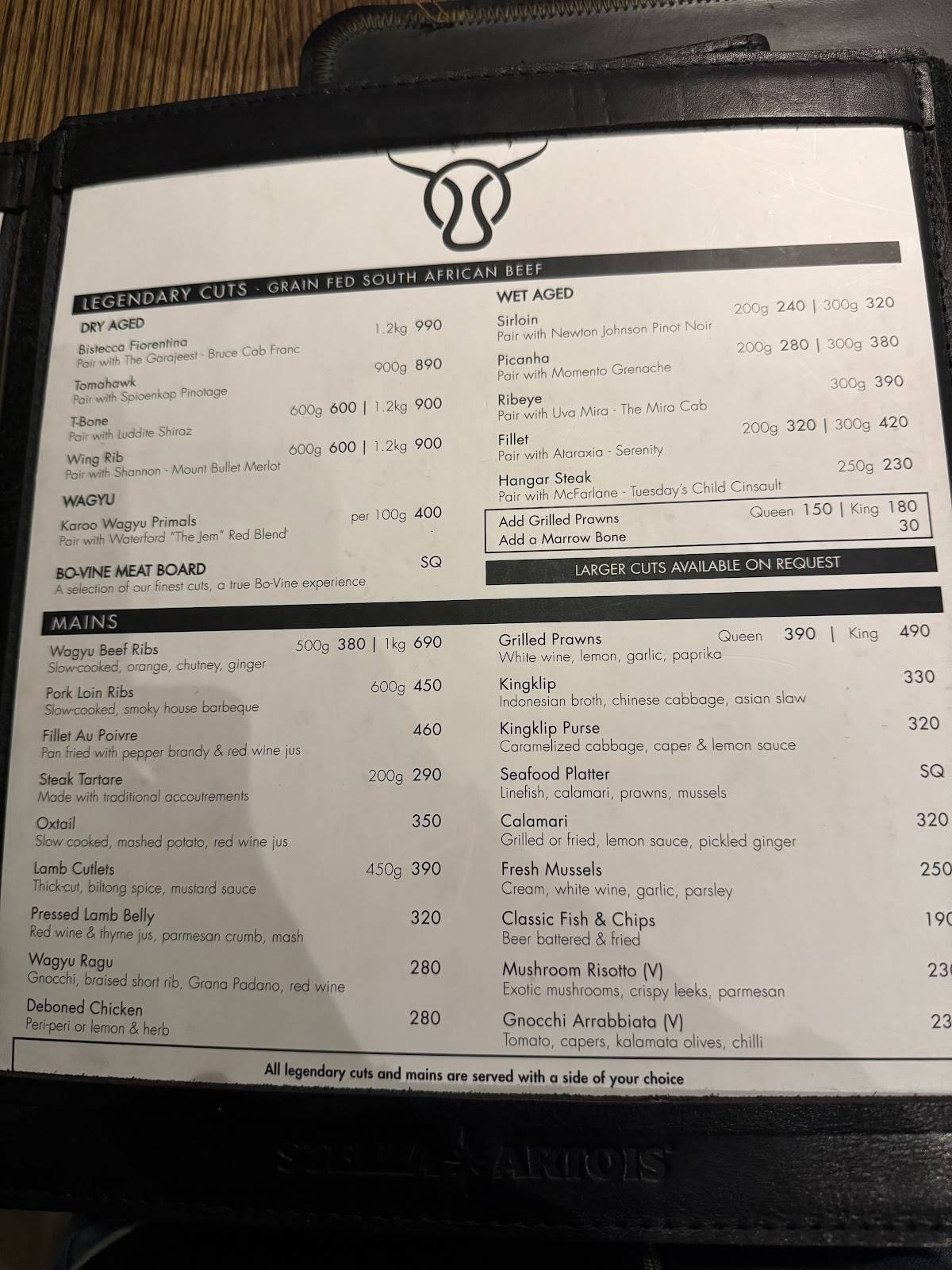 Menu at Bo-Vine Wine & Grill House Camps Bay restaurant, Cape Town
