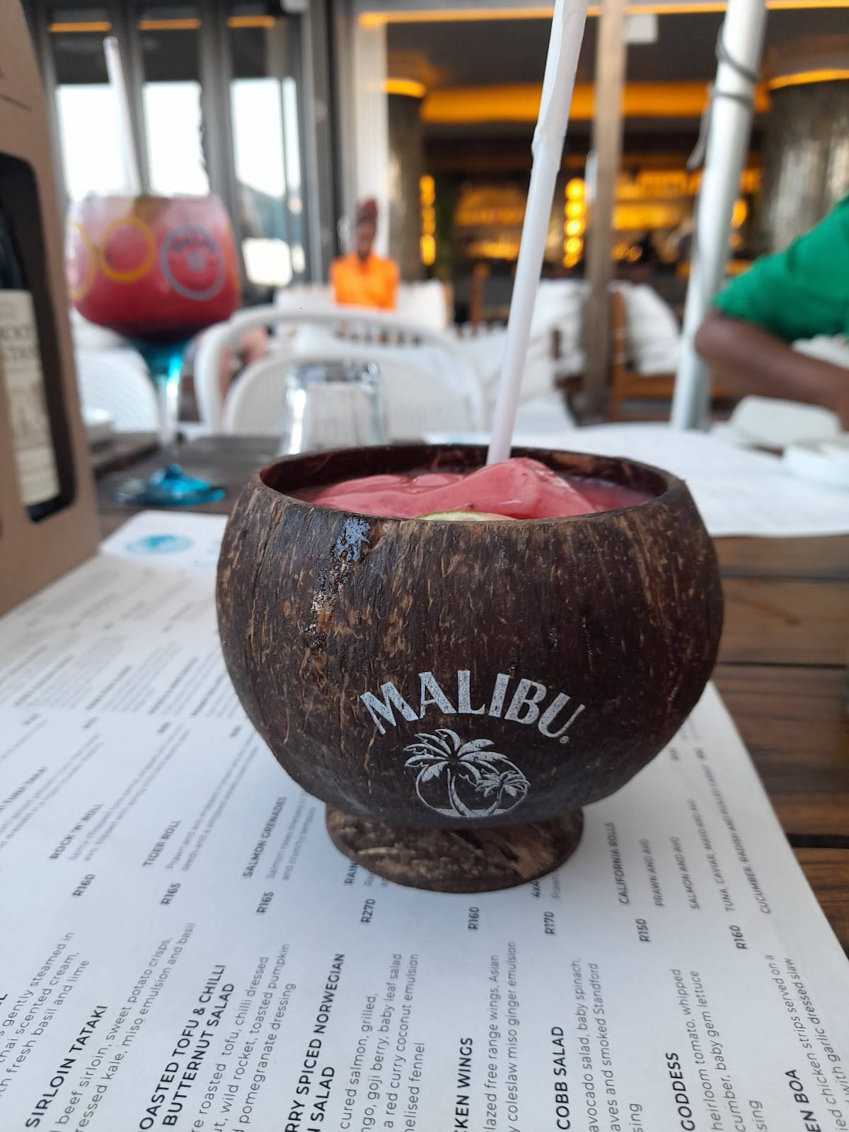 Menu at Cabo Beach restaurant, Cape Town