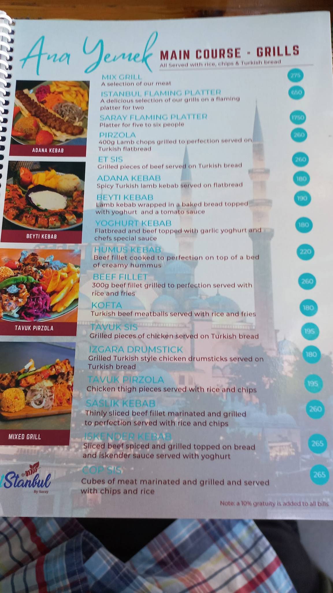 Menu at EatStanbul restaurant, Cape Town