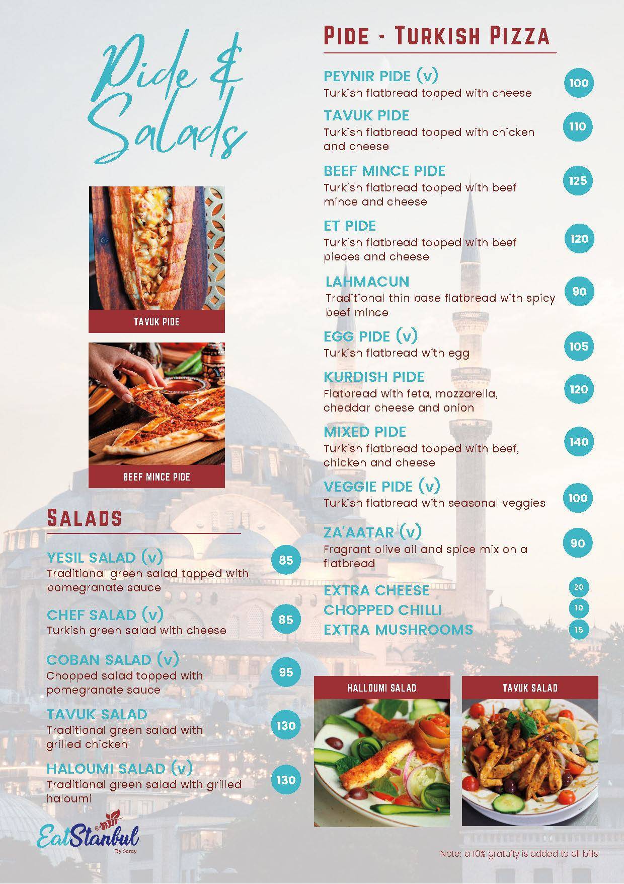 Menu at EatStanbul restaurant, Cape Town