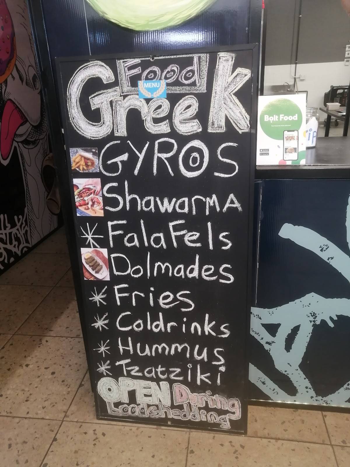 Menu at Little Greek restaurant, Cape Town