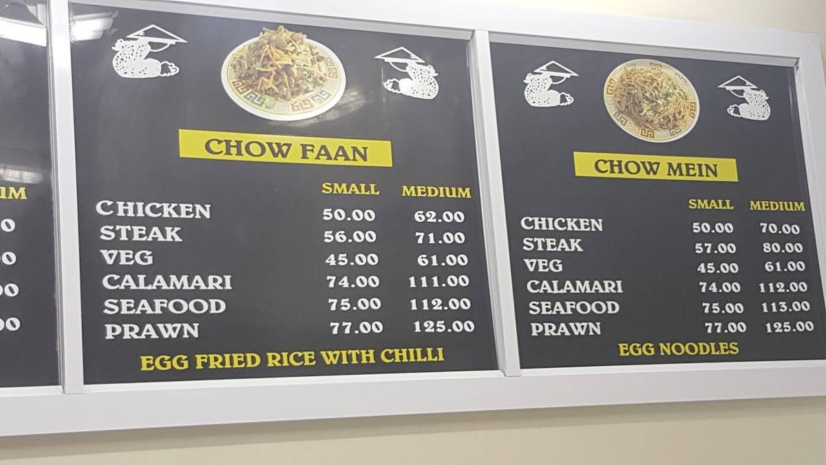 Menu at Tai Chung restaurant, Cape Town, 13 Belgravia Rd