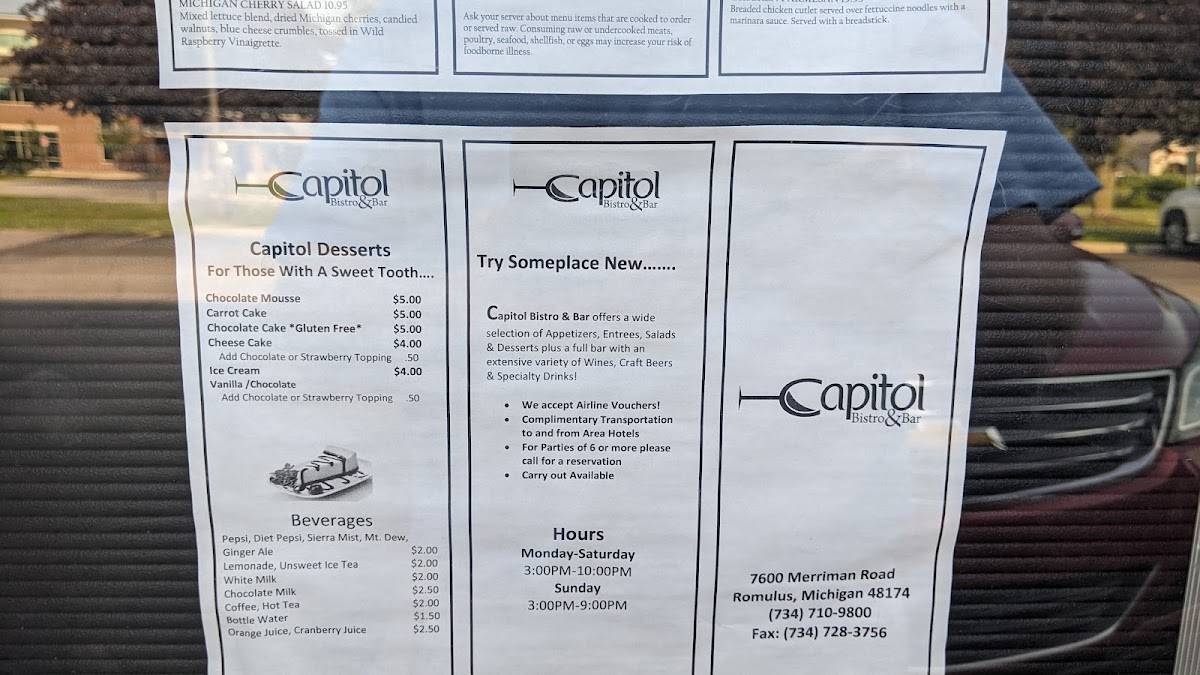 Menu at Capitol Bistro & Bar, Romulus