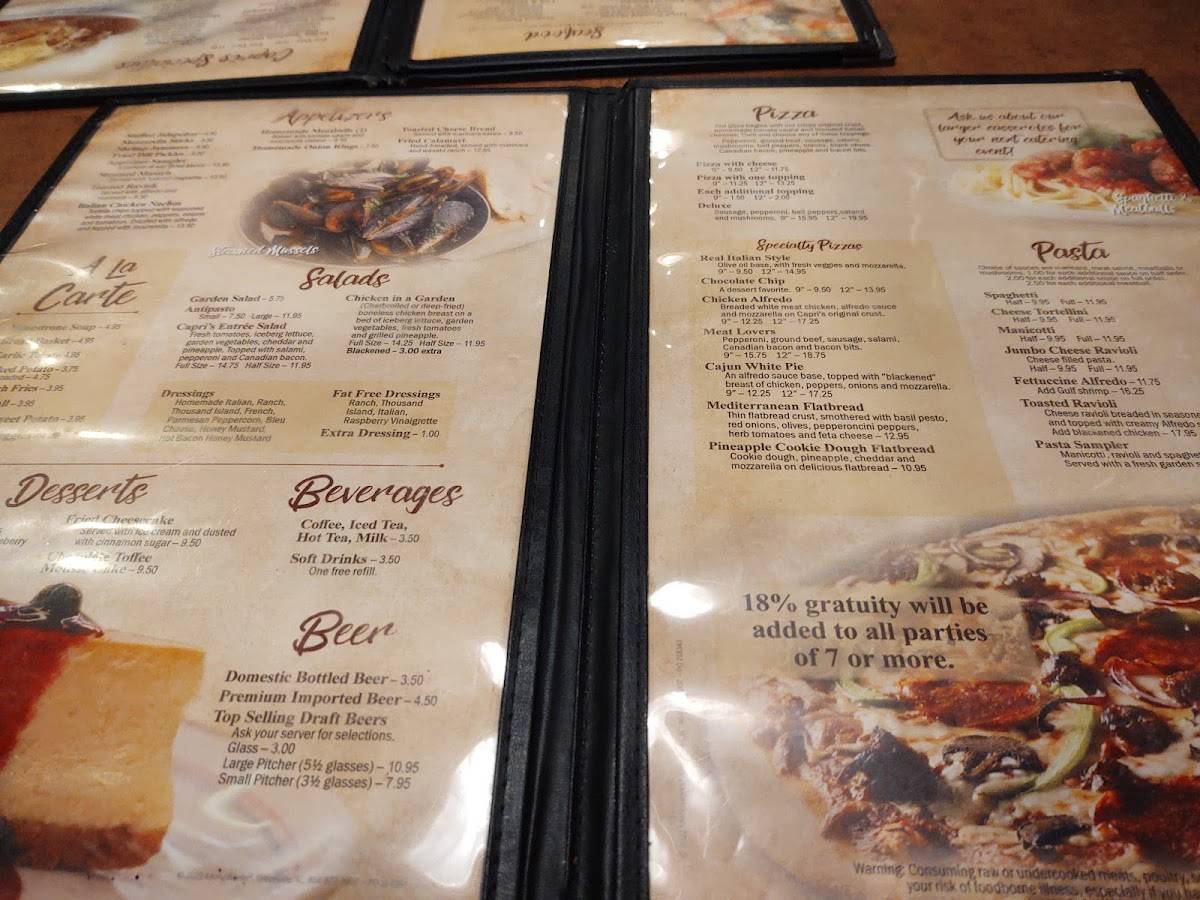 Menu at Capri's Italian Easley restaurant, Easley