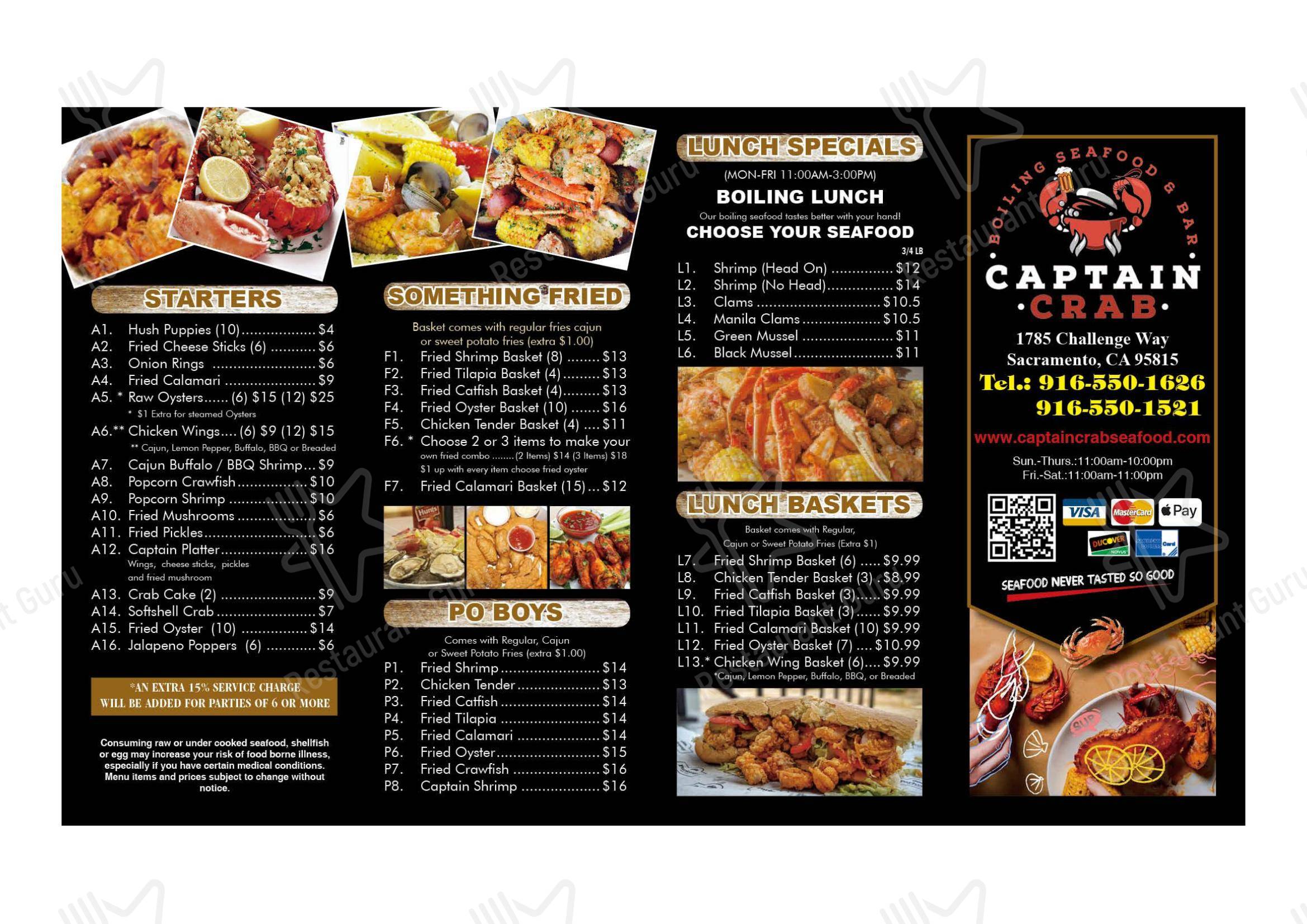 Menu at Captain Crab Seafood Restaurant - Sacramento, Sacramento
