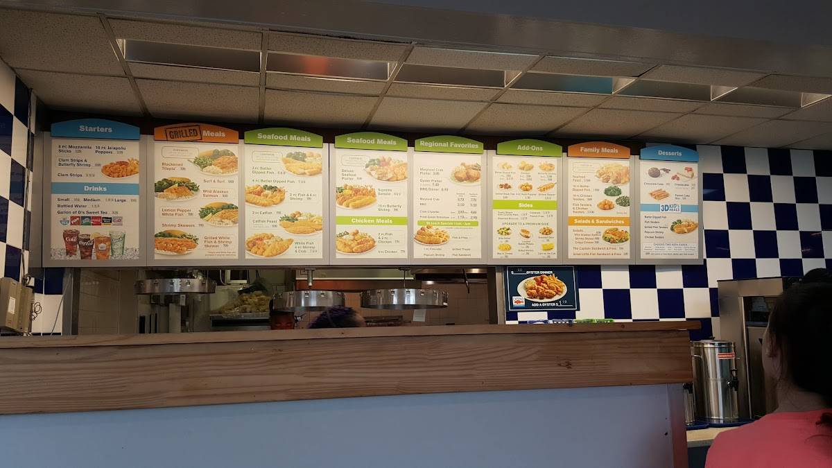 Menu at Captain D's fast food, Norfolk, E Virginia Beach Blvd