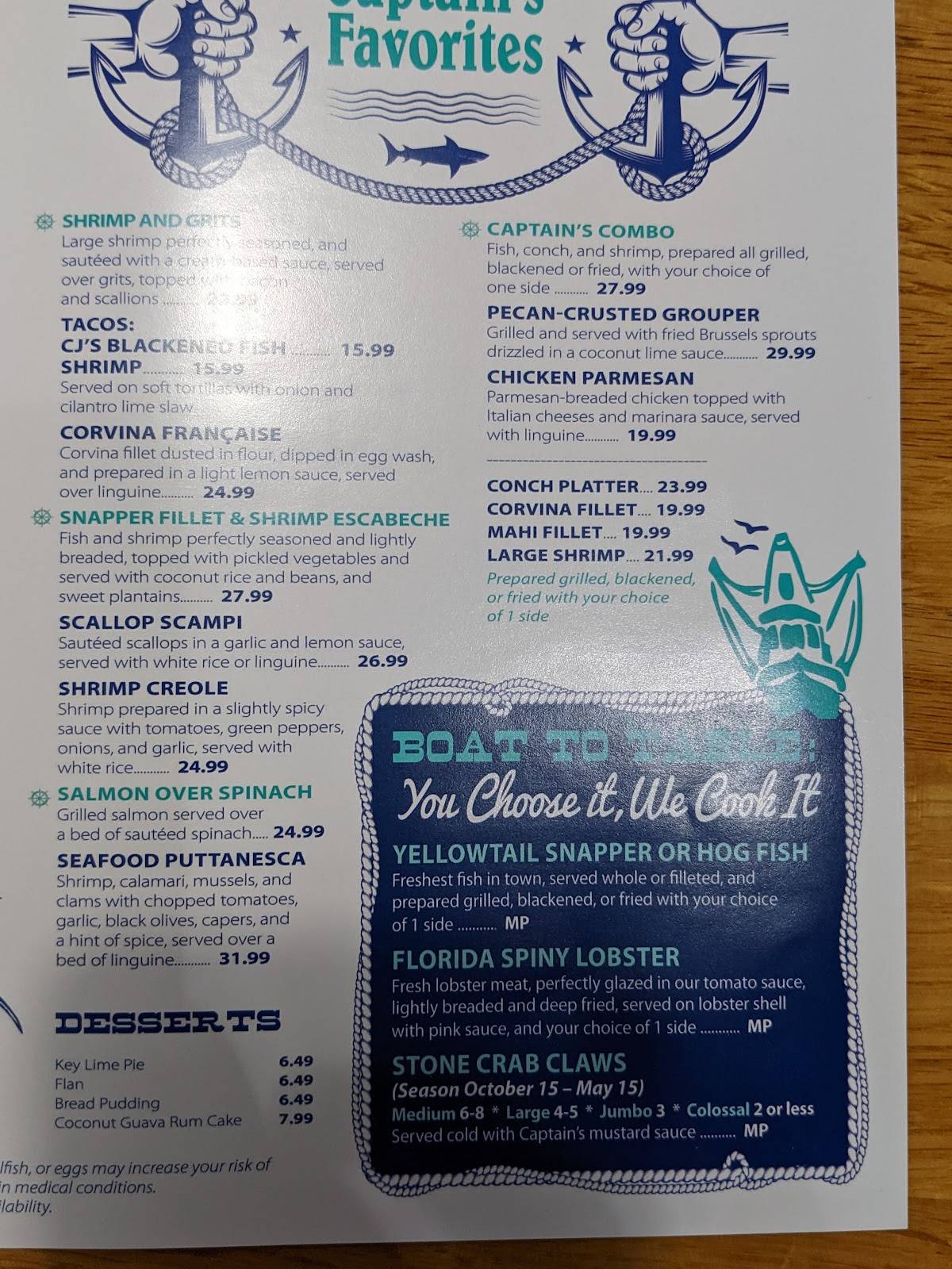 Menu at Captain Jim's Seafood Market & Restaurant, North Miami, W Dixie Hwy