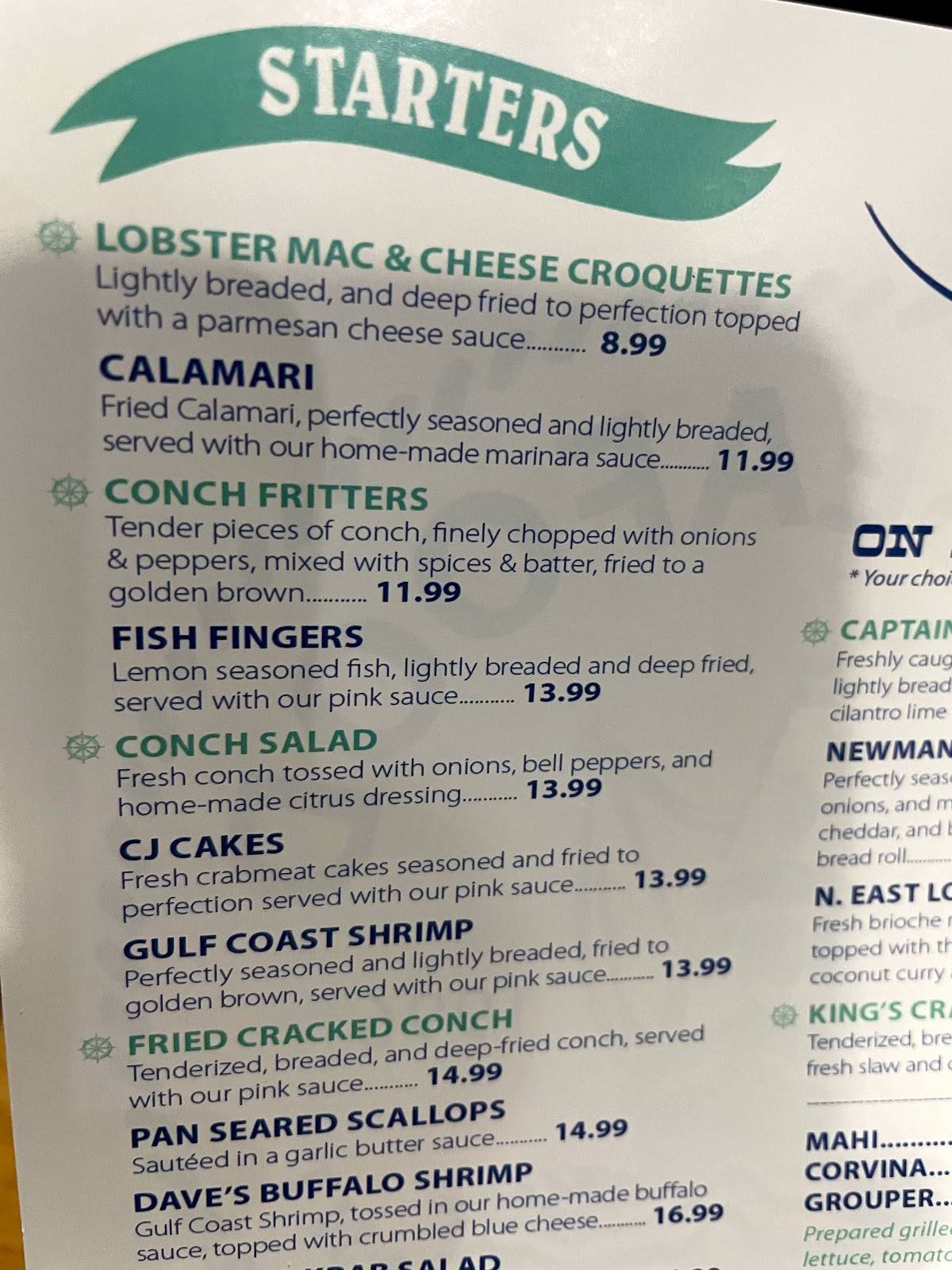 Menu at Captain Jim's Seafood Market & Restaurant, North Miami, W Dixie Hwy