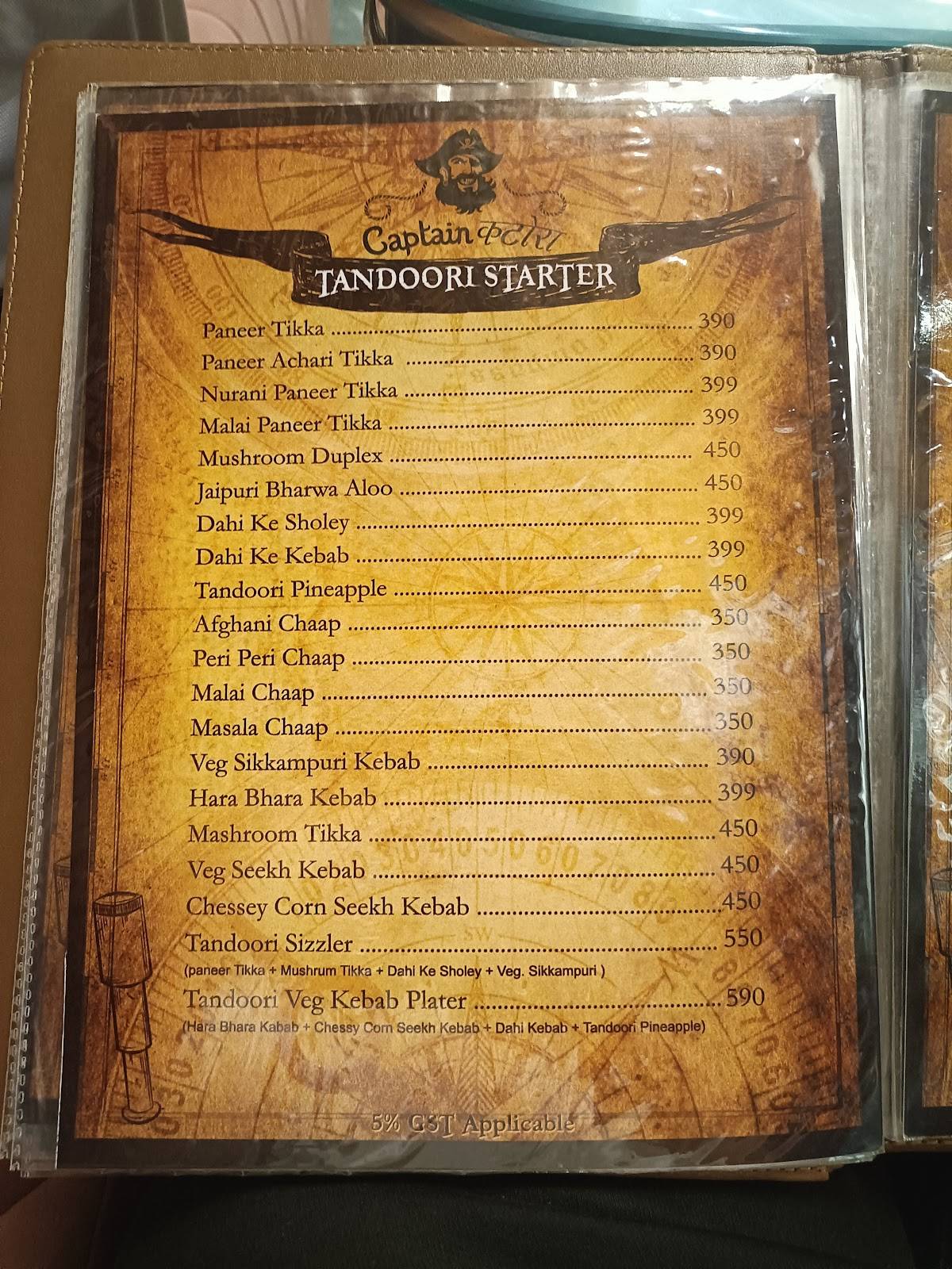 Menu at Captain Katora at Kabir Nagar, Durgapuri, Delhi