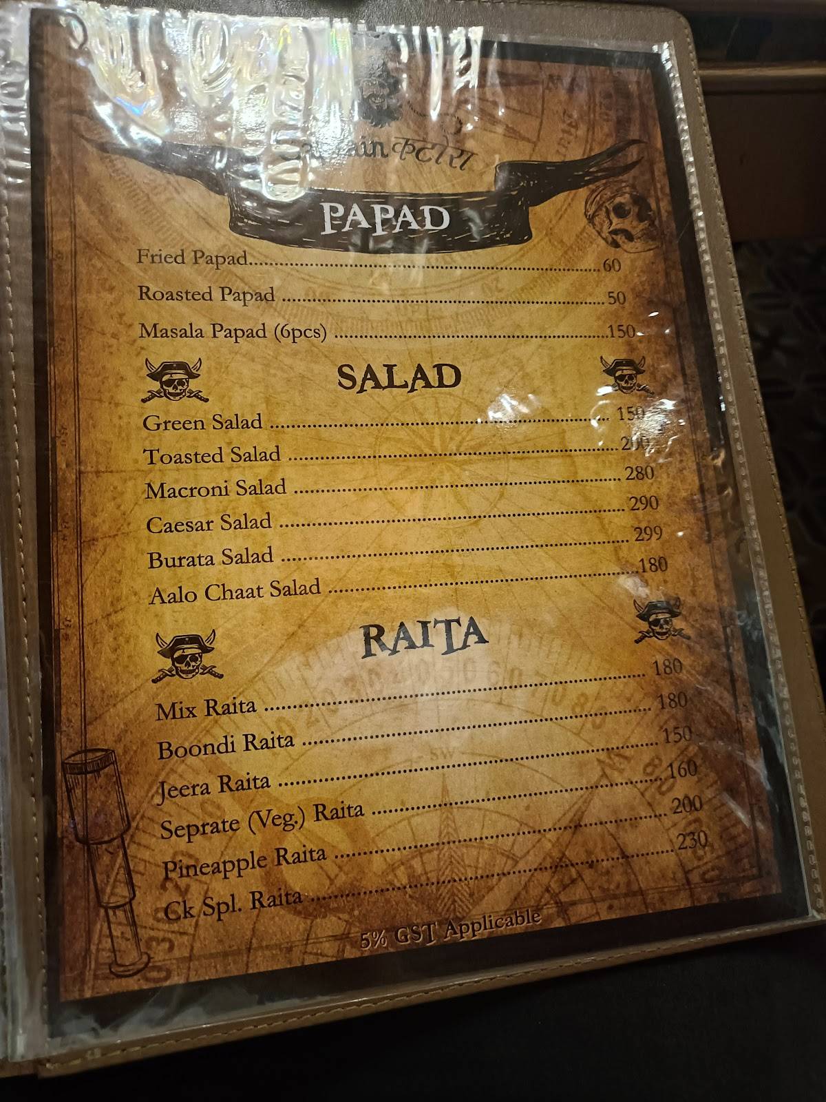 Menu at Captain Katora at Kabir Nagar, Durgapuri, Delhi