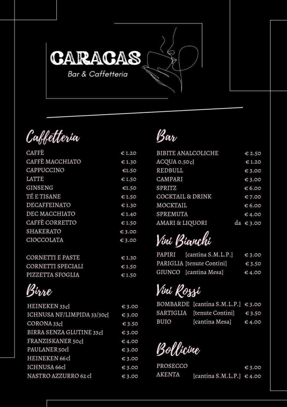 Menu at Caracas Bar & Caffetteria, Olmedo