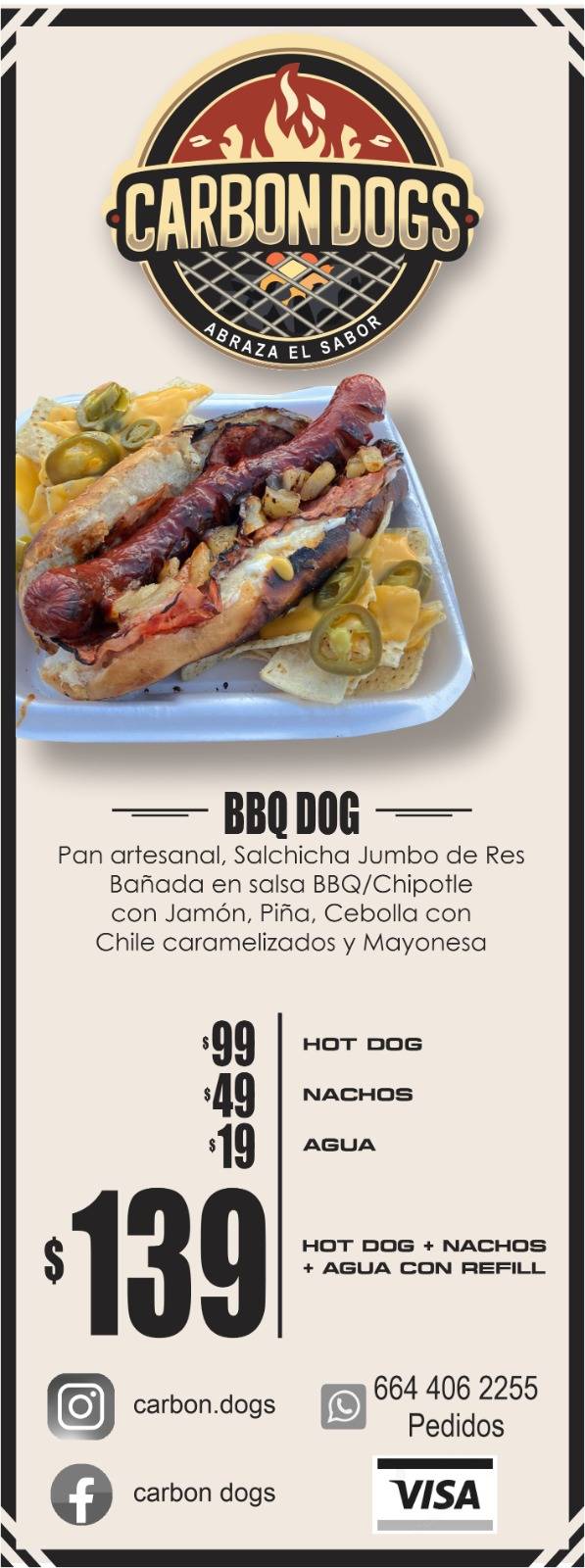 Menu at Carbon dogs restaurant, Tijuana