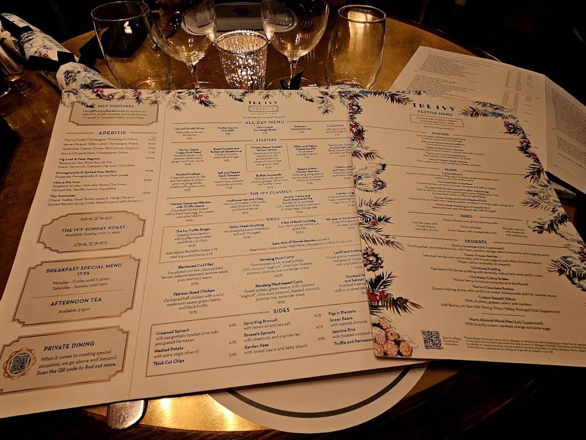 Menu at The Ivy Cardiff restaurant, Cardiff