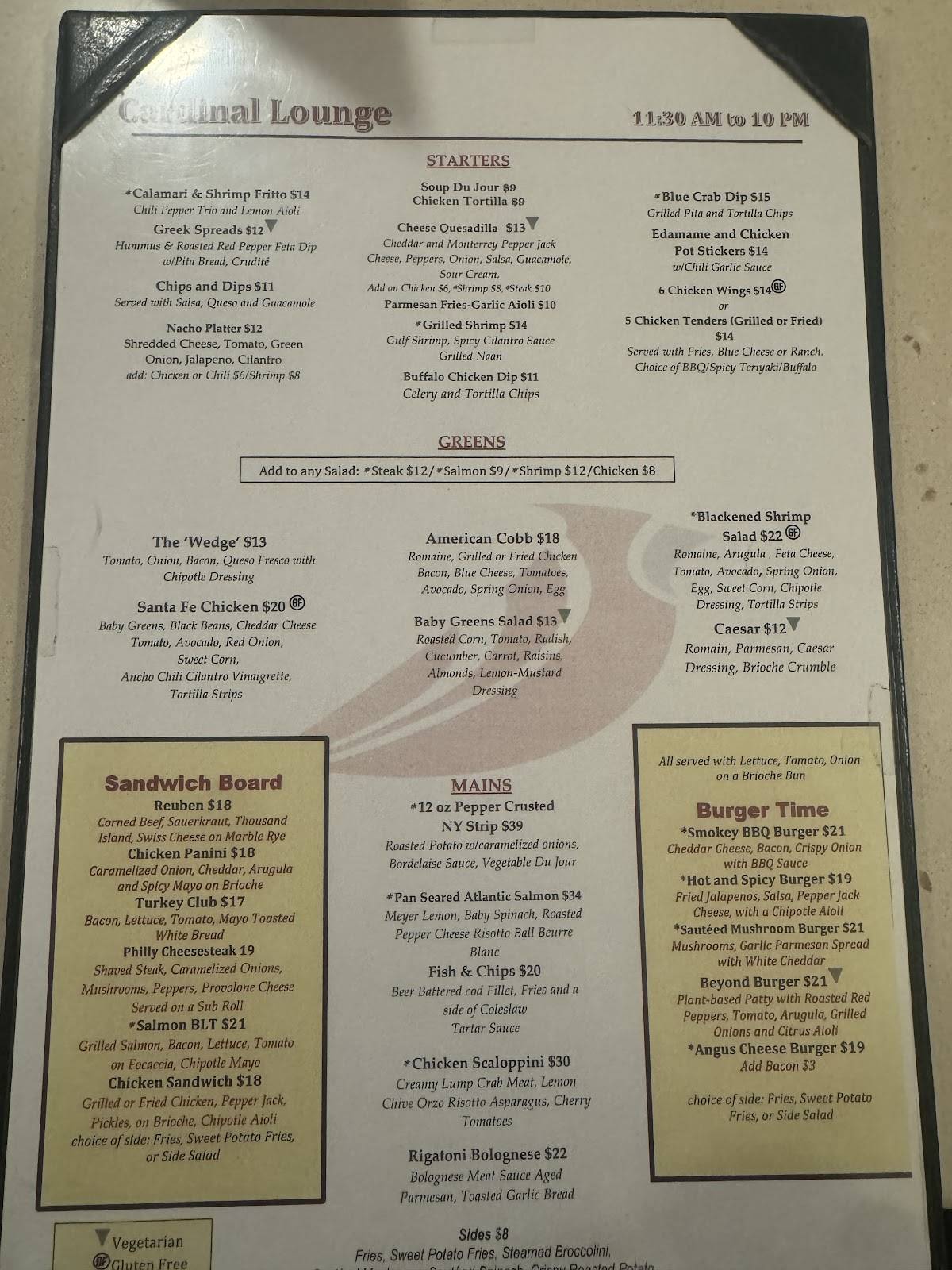 Menu at Cardinal Restaurant and Lounge, Herndon