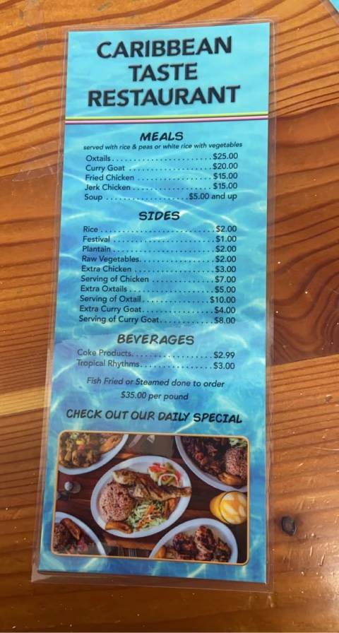 Menu at Caribbean Taste restaurant, South Portland