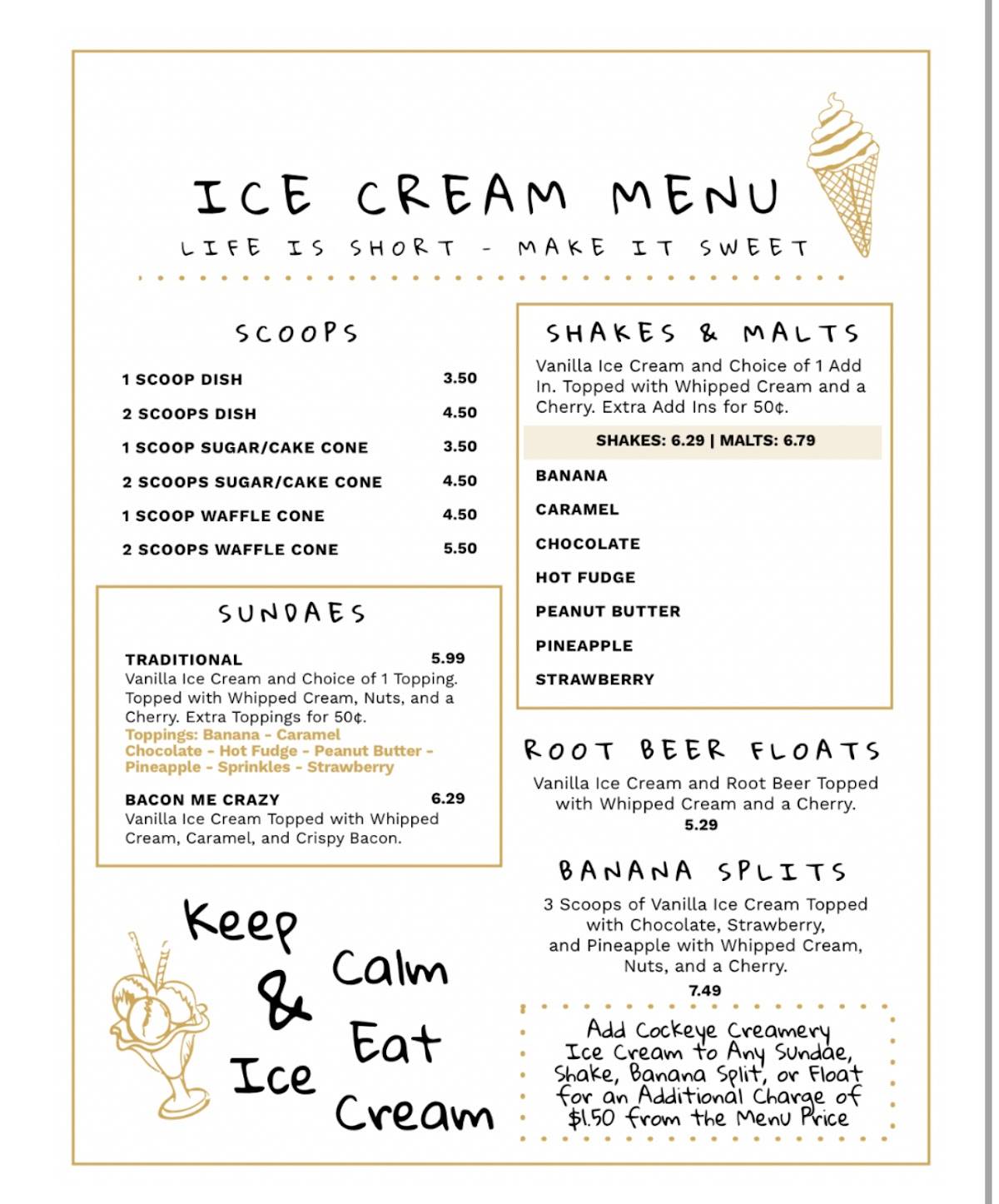 Menu at Carla's Corner Cafe, Columbiana