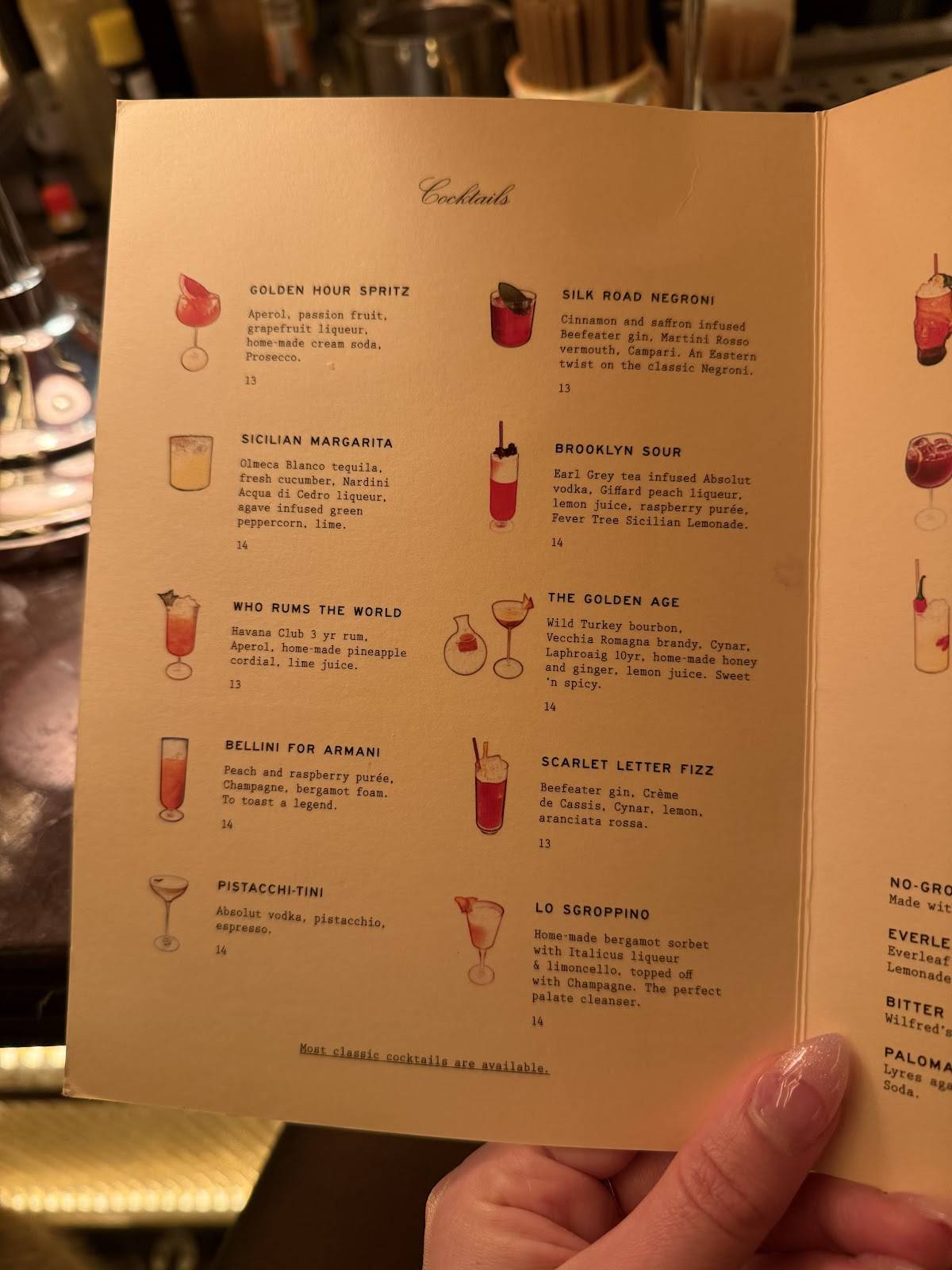 Menu at Carlotta restaurant, London