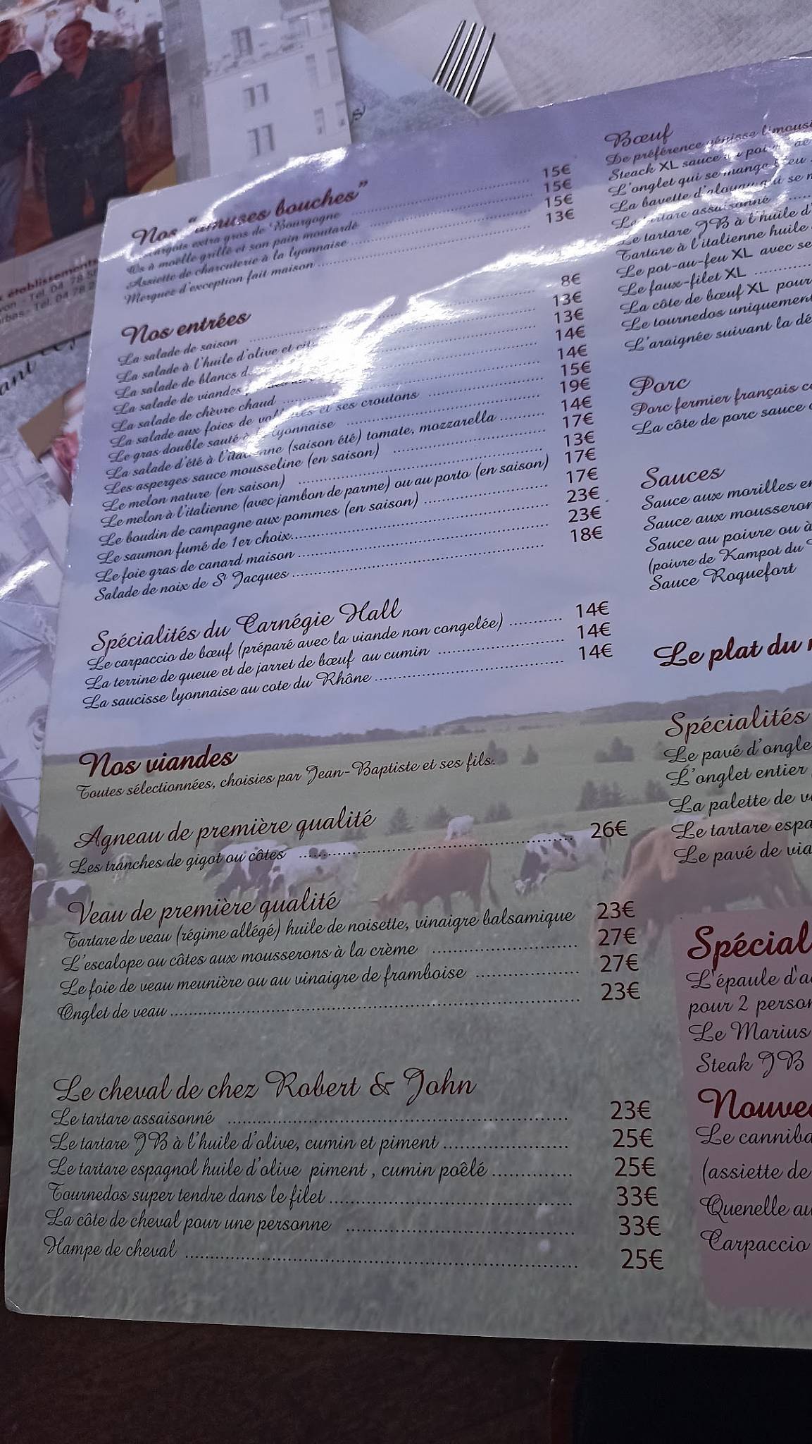 Menu au Carnegie Hall restaurant à viande, Lyon, 253 Rue Marcel Mérieux