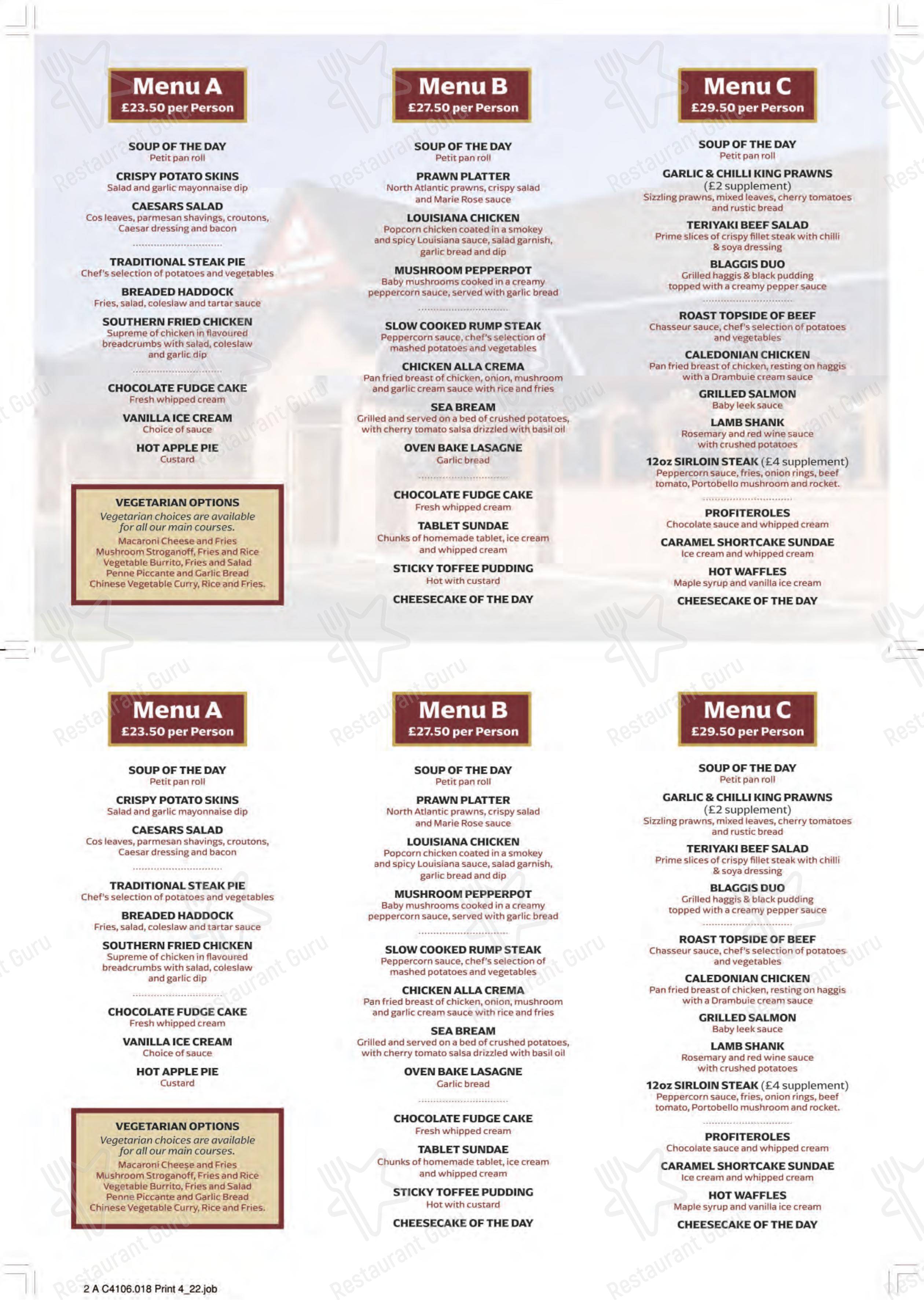 Menu at Carrigan's Hamilton restaurant, Hamilton