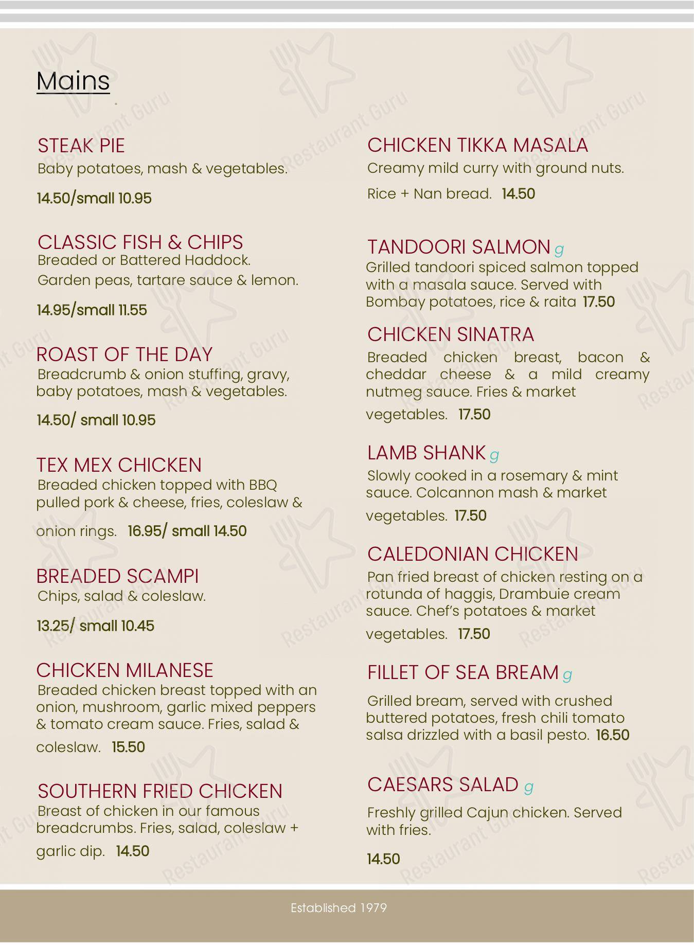 Menu at Carrigan's Hamilton restaurant, Hamilton