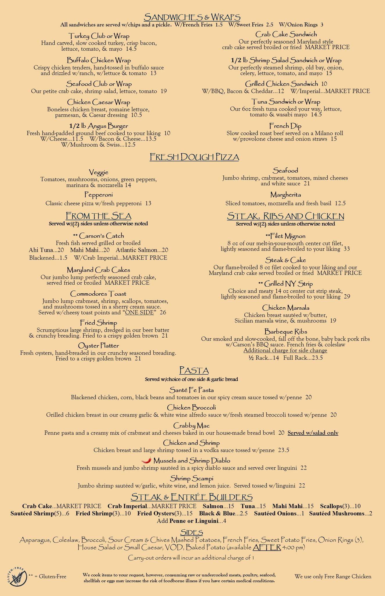 Menu at Carson's Creekside Restaurant, Middle River