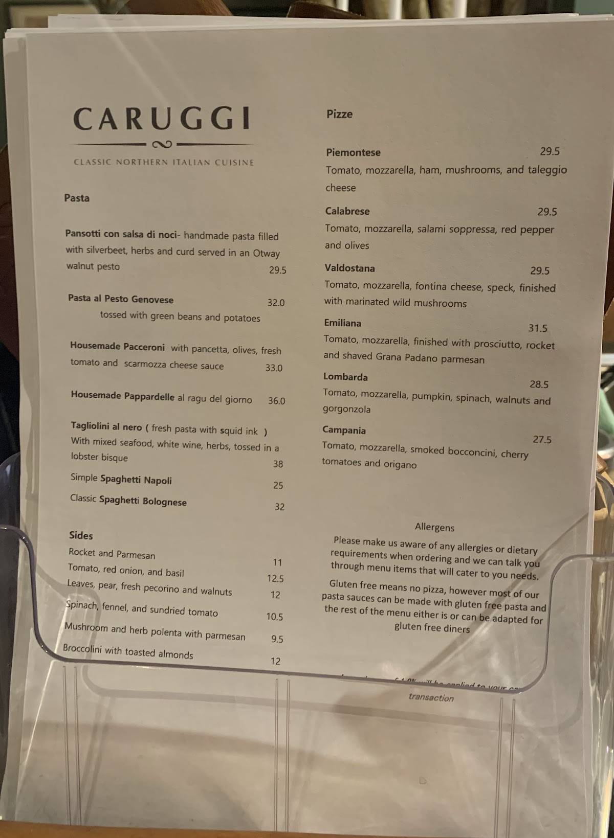 Menu at Caruggi pub & bar, Geelong