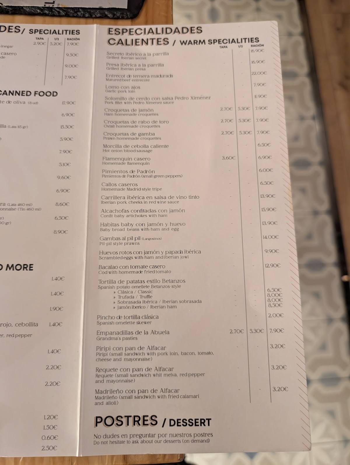 Carta del restaurante Casa Ángeles Taberna-ultramarinos, Granada ...