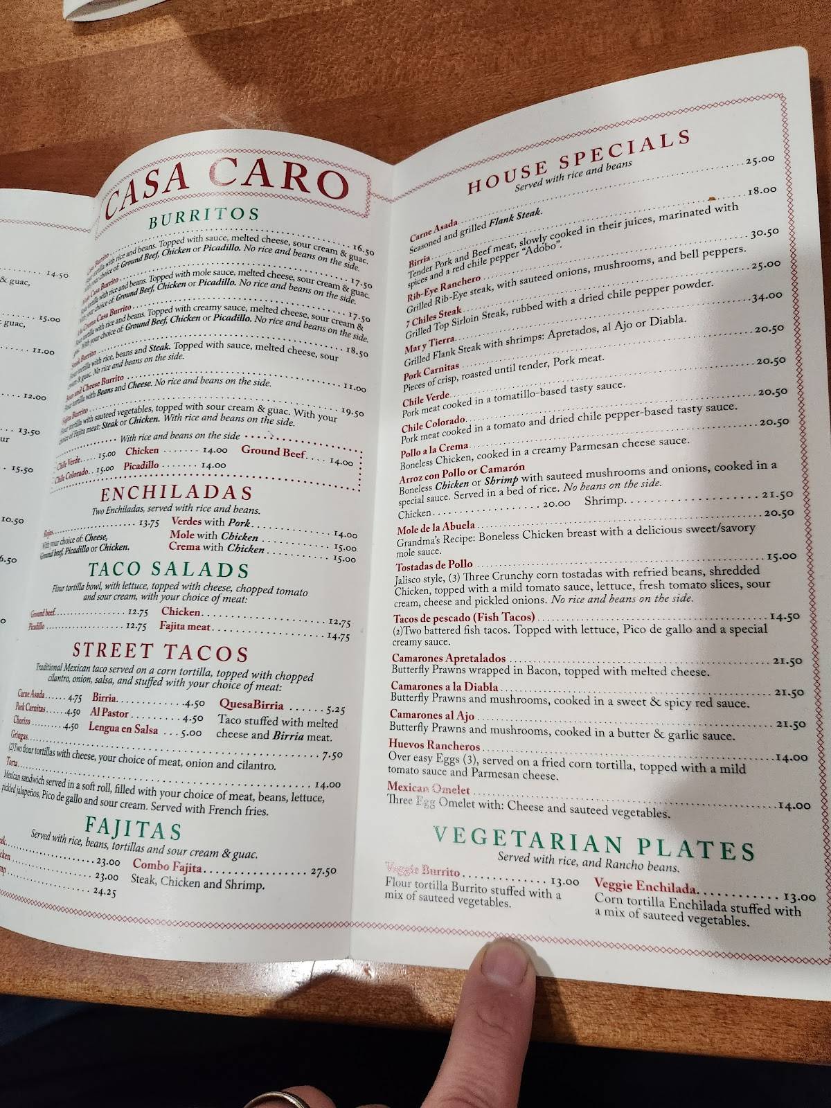 Menu at Casa Caro restaurant, Seeley Lake