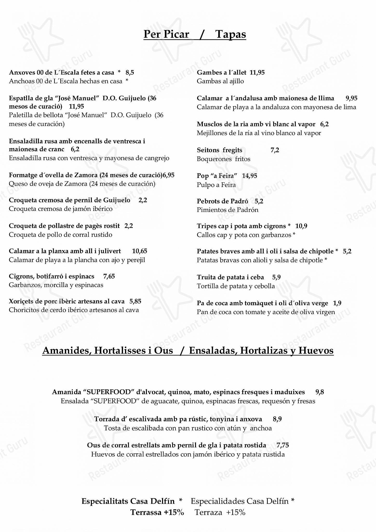 Carta de Restaurant Casa Delfín, Barcelona, Pg. del Born