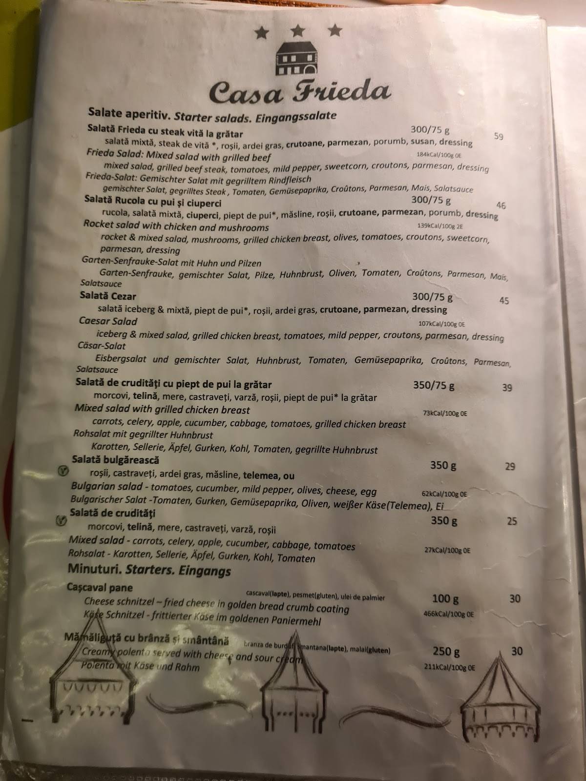 Menu at Casa Frieda, Sibiu