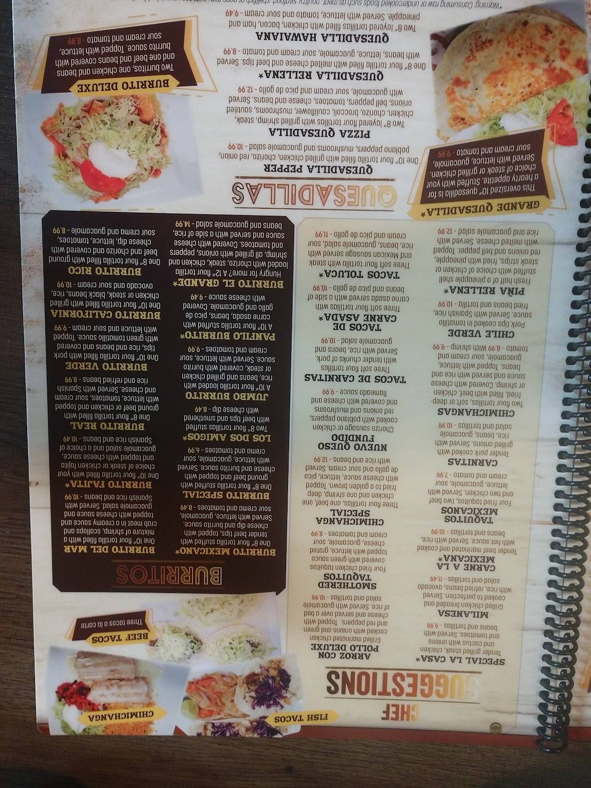 Menu at Casa Grande in Fairfield Glade restaurant, Fairfield Glade