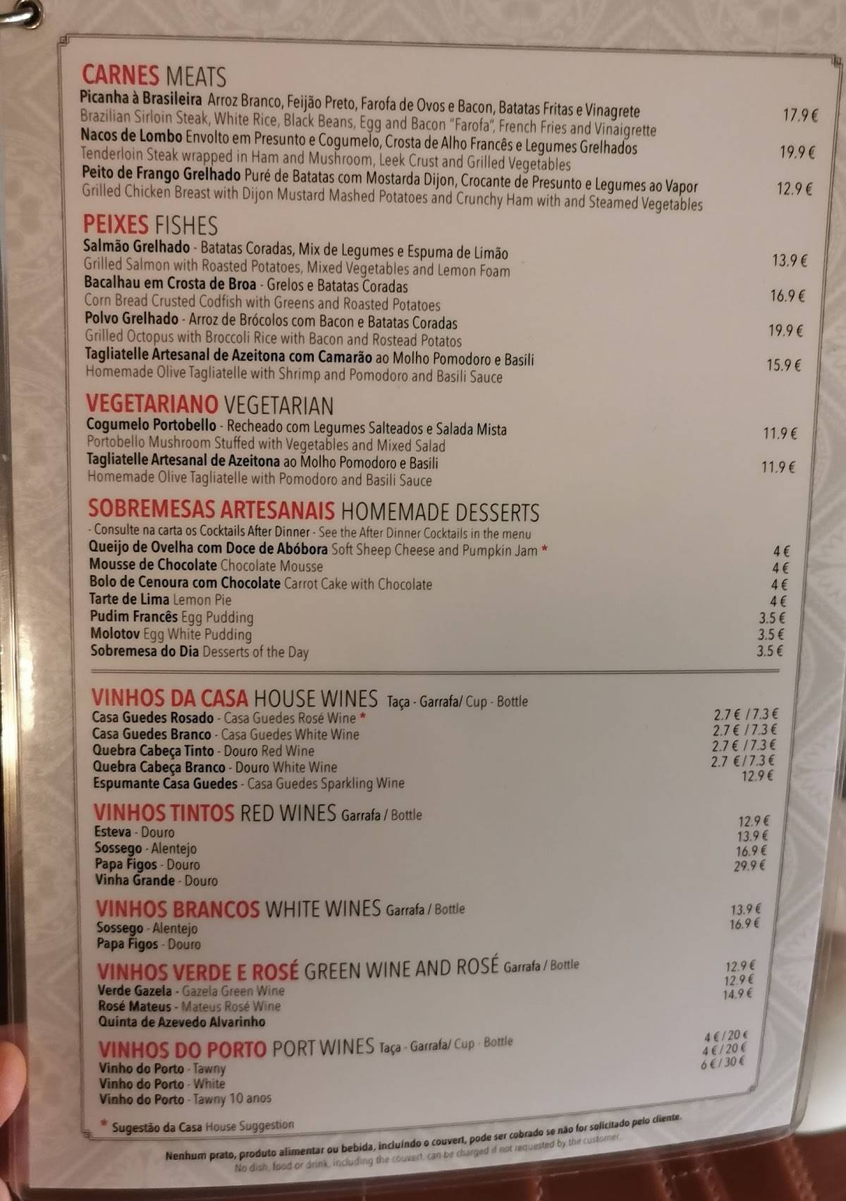 Carta del restaurante Casa Guedes Tradicional, Oporto
