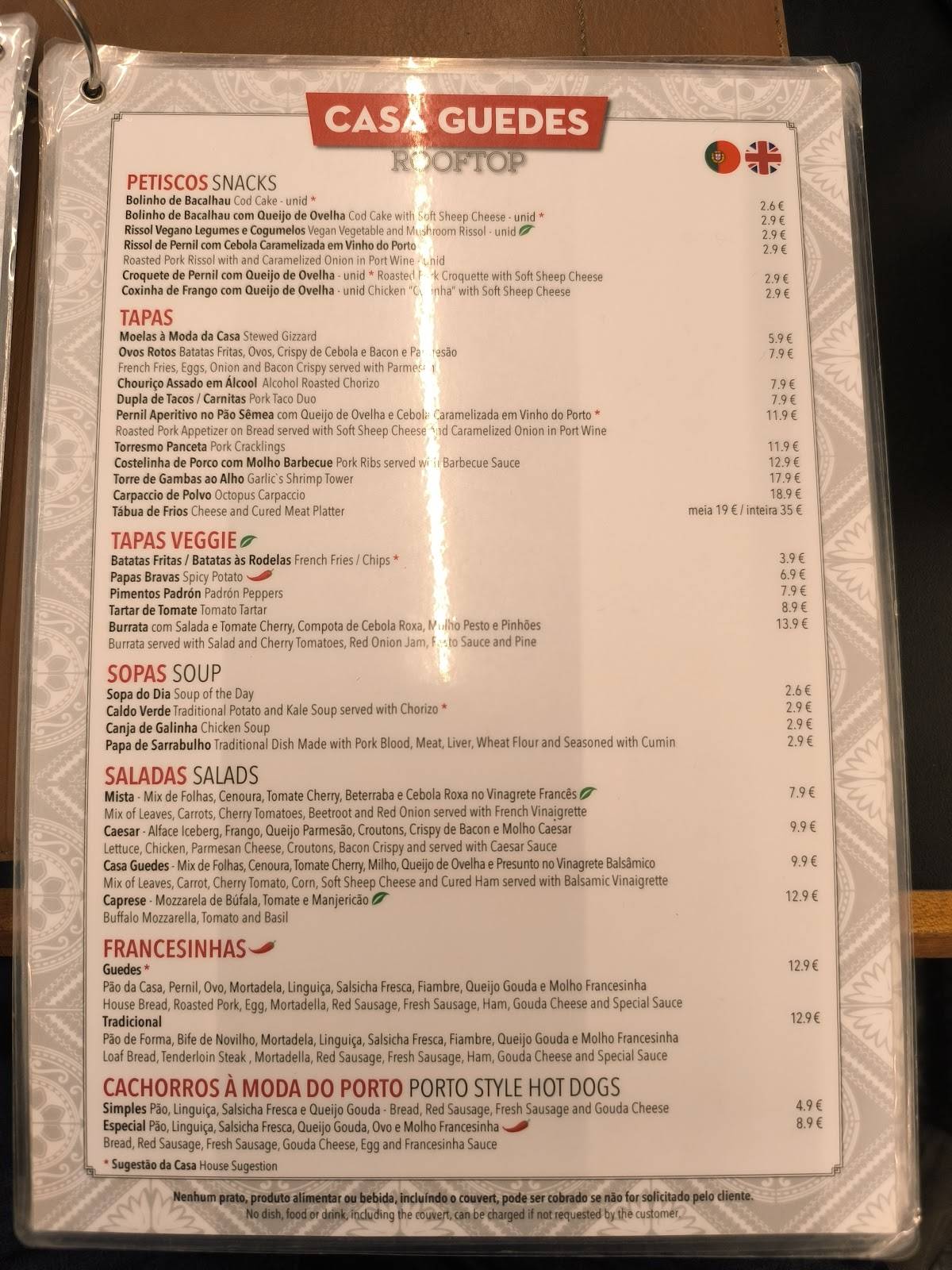 Menu at Casa Guedes Tradicional pub & bar, Porto