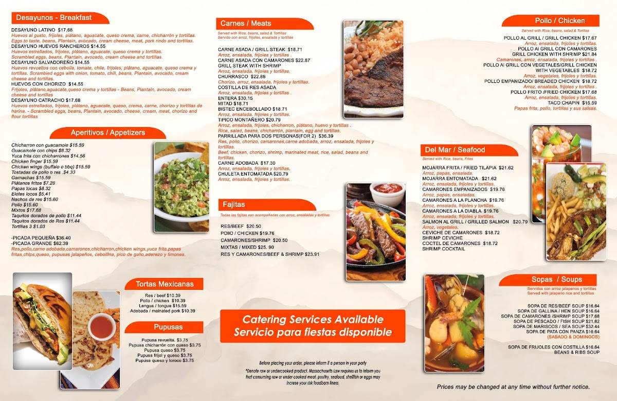 Menu at Casa Latina Restaurant, Lynn