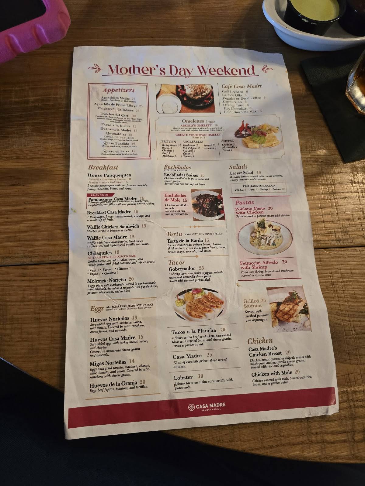 Menu at Casa Madre Brunch & Grill restaurant, McAllen