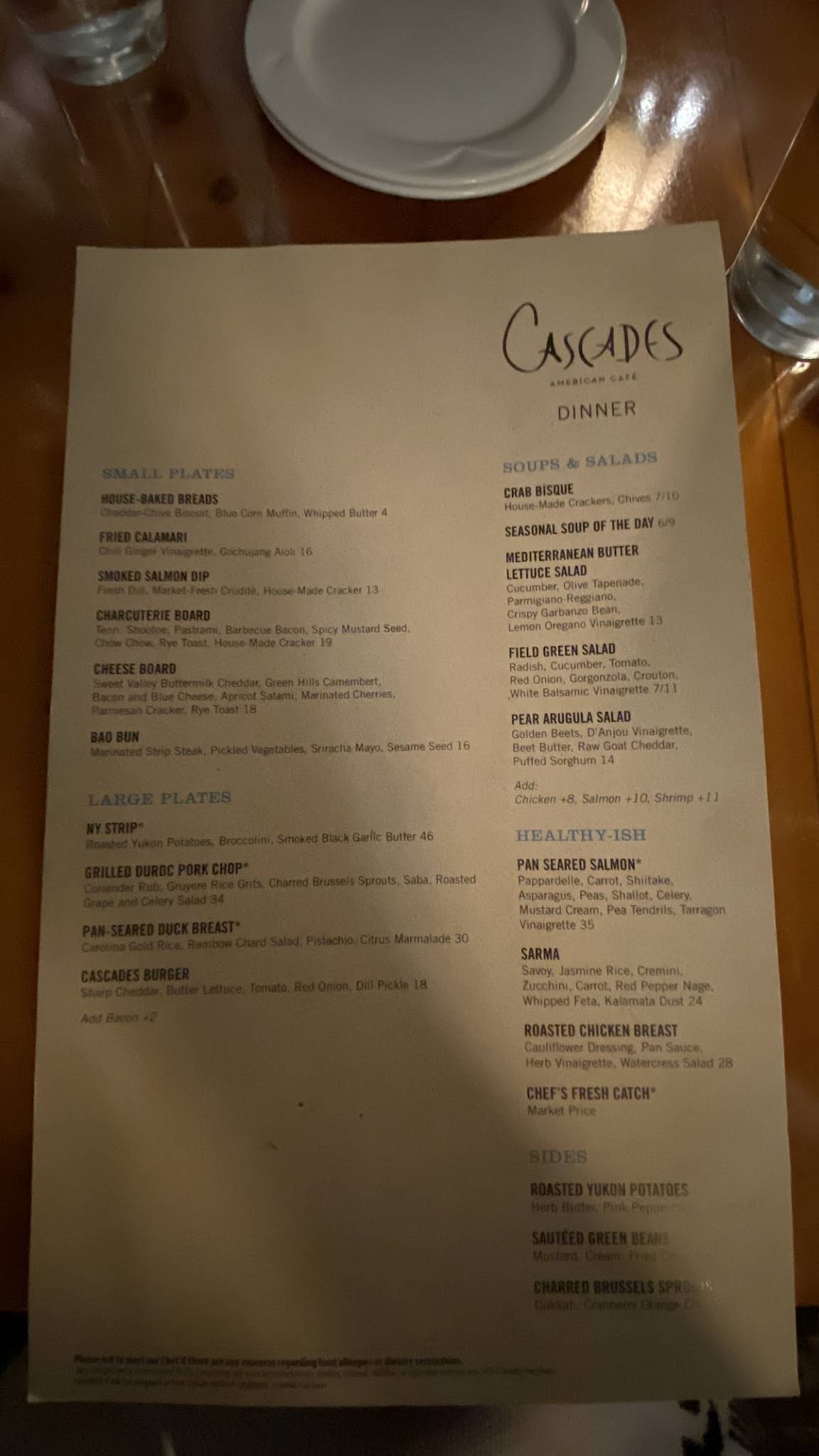 Menu at Cascades American Cafe, Nashville