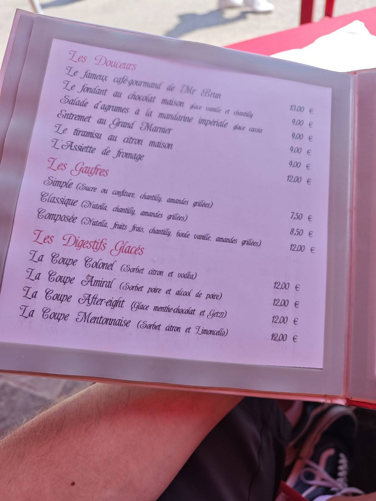 Menu at Monsieur Brun restaurant, Cassis