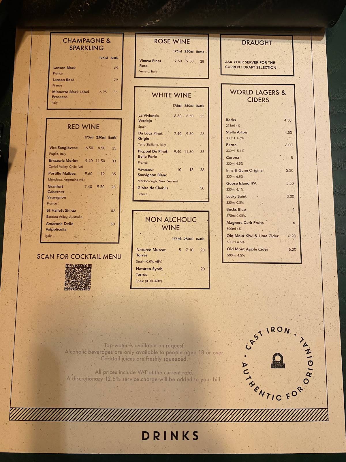 Menu at Cast Iron Grill restaurant, Eccles, Worsley Park