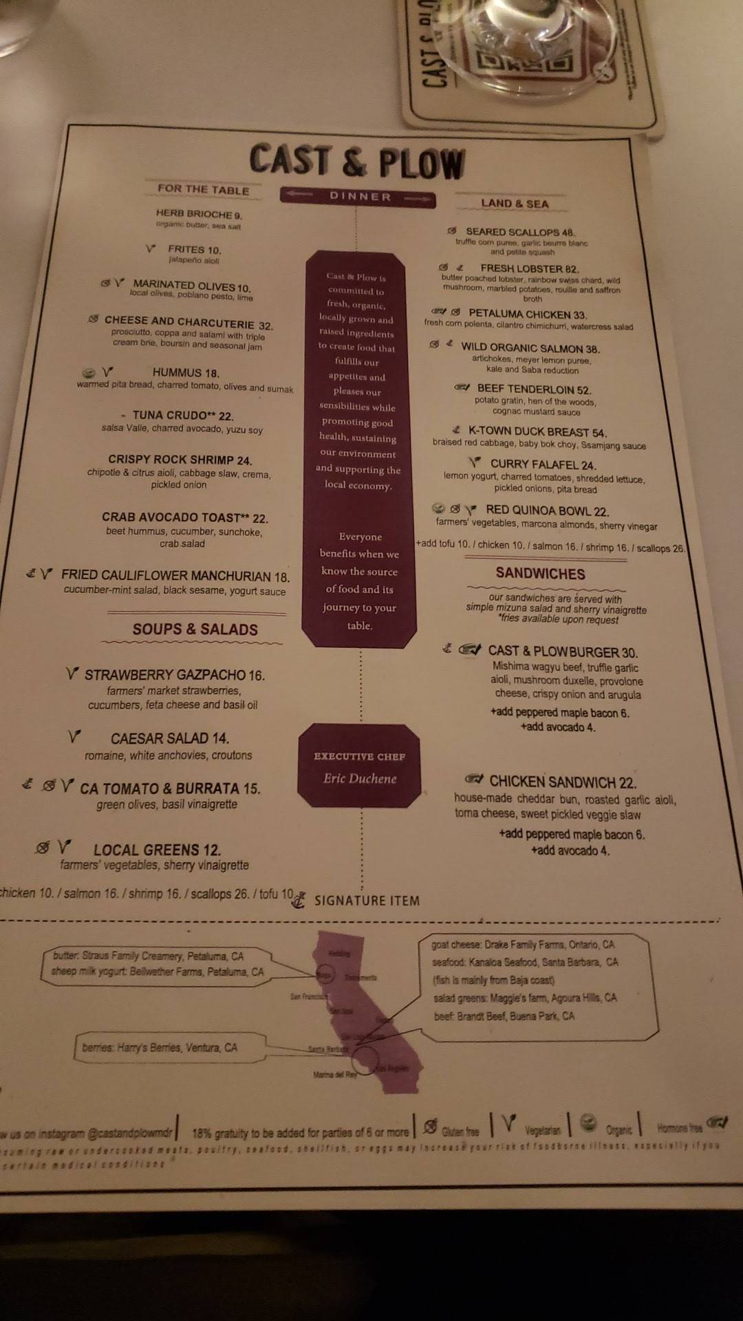 Menu at Cast & Plow restaurant, Marina del Rey