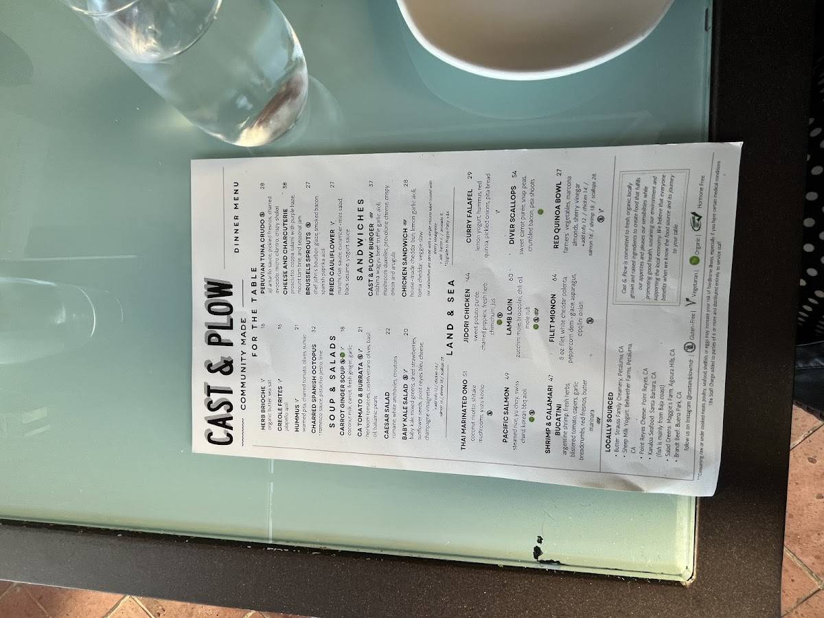Menu at Cast & Plow restaurant, Marina del Rey